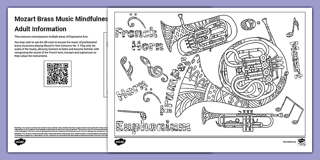Mozart Brass Music Mindfulness Colouring Page (teacher made)