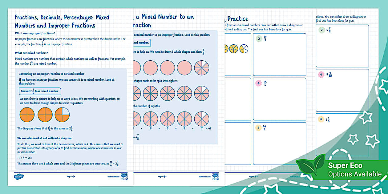 Fractions, Decimals, Percentages: Mixed Numbers and Improper Fractions
