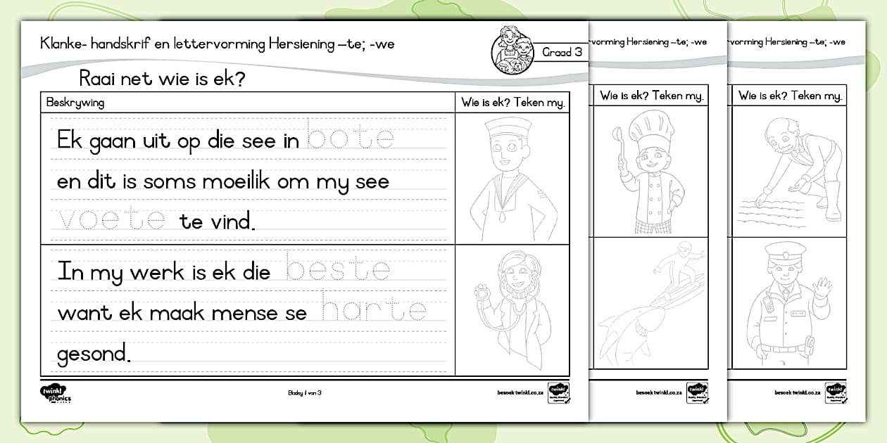 Graad 3 Klanke handskrif en lettervorming -te; -we - Twinkl