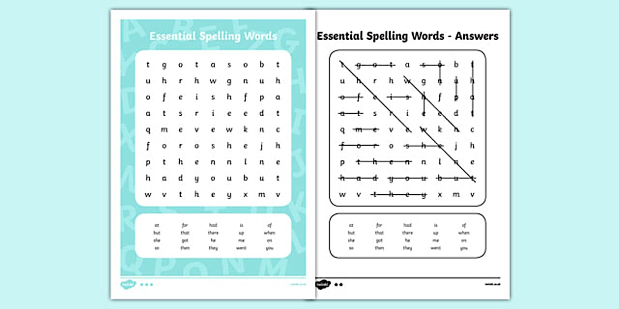 Black and White New Zealand List 2 Essential Spelling Word Search