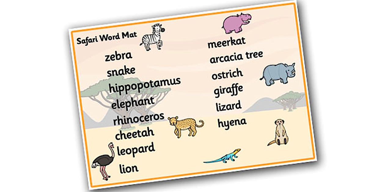 Safari Word Mat (Text Version) (teacher made) - Twinkl