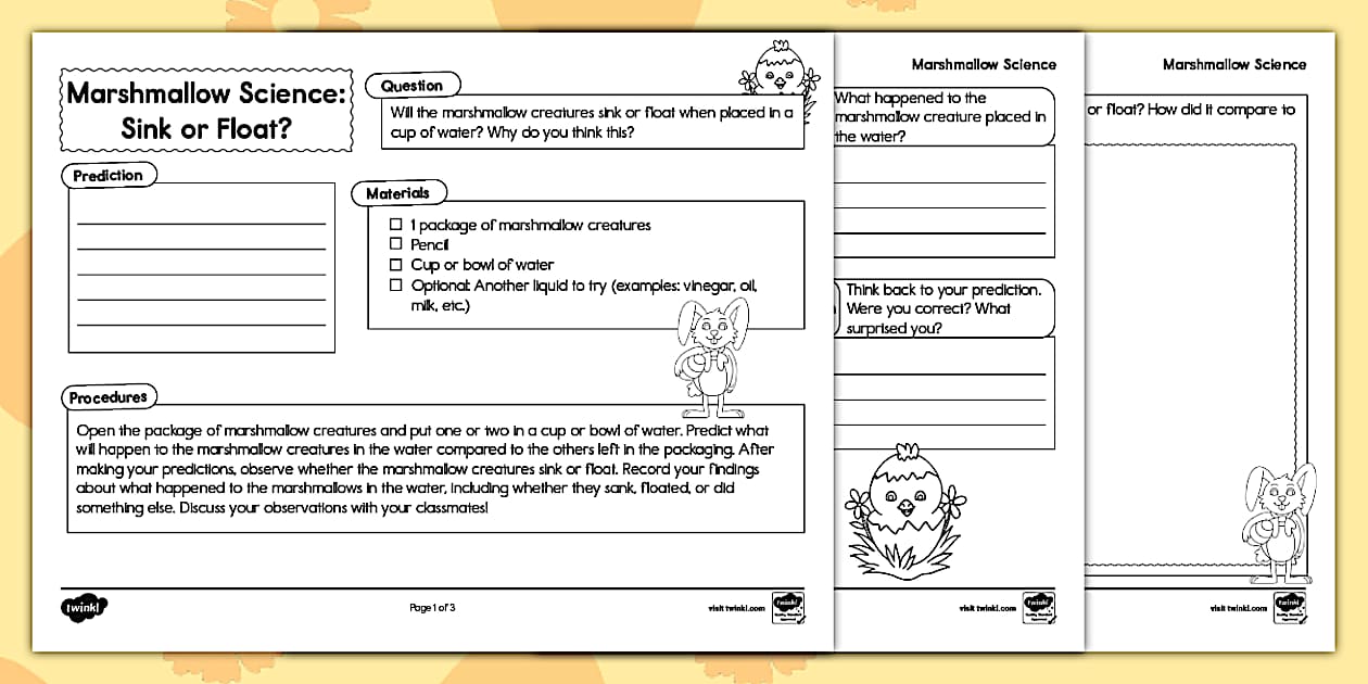 Kindergarten Easter Sink or Float Marshmallow Creatures