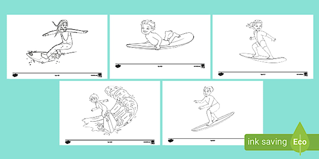 Surfboard Template - Colouring Page - Educational Resources