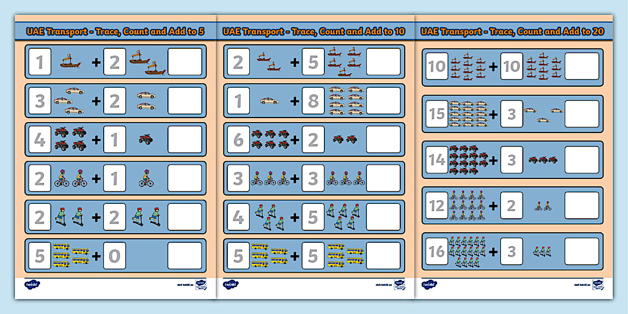 UAE Transport Number Addition (teacher made) - Twinkl