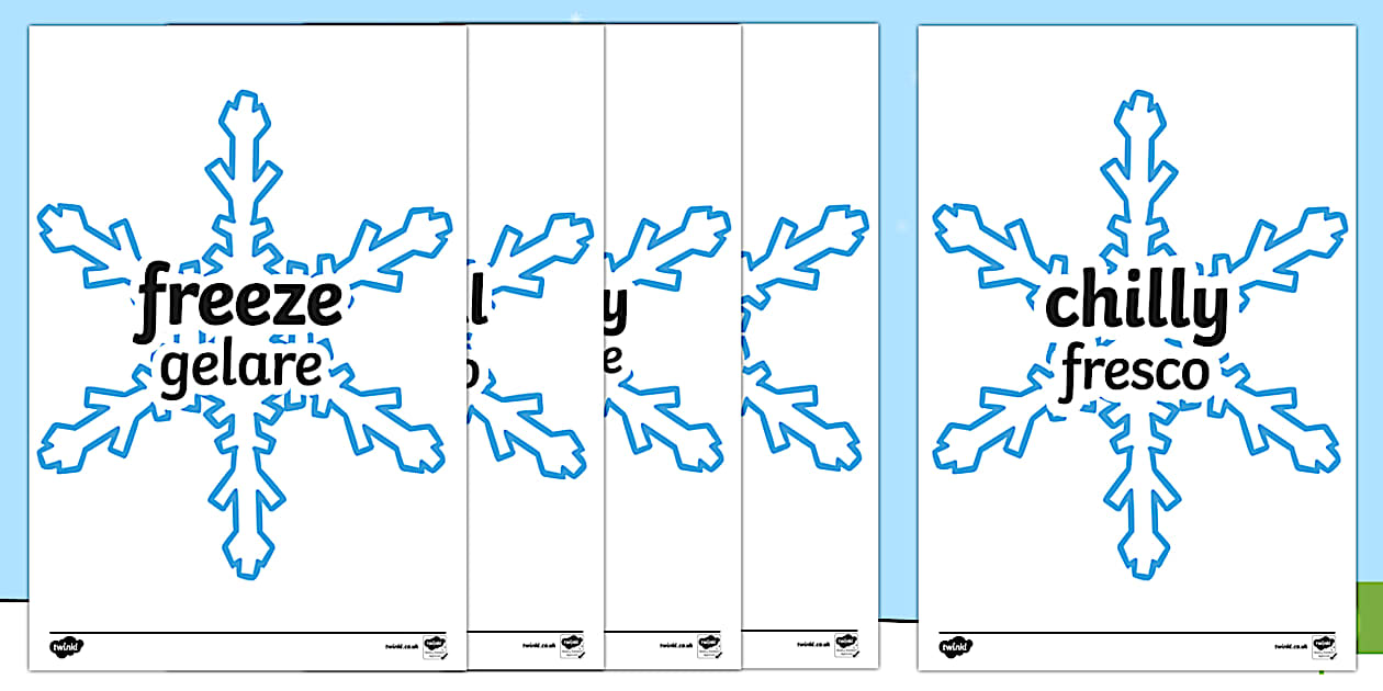 Winter Words on Snowflakes English/Italian - Winter Words on Snowflakes