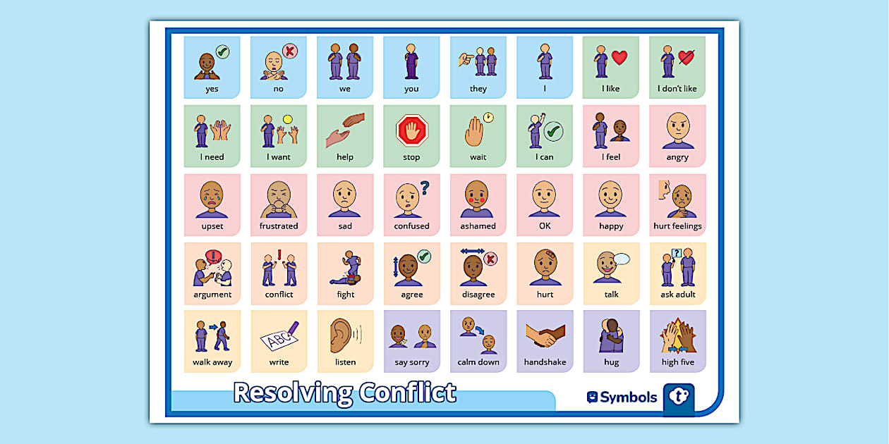 Twinkl Symbols: Older Learners: Resolving Conflict AAC Mat