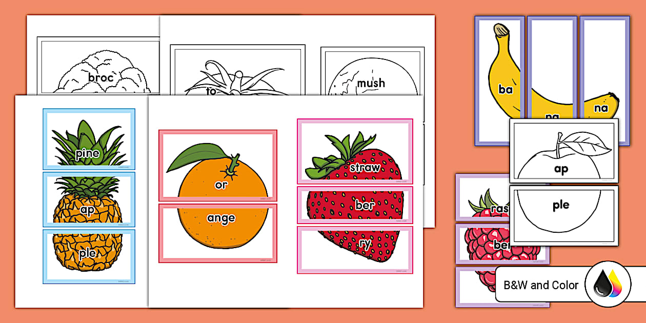 How Many Syllables? Fruits and Vegetables Word Puzzles