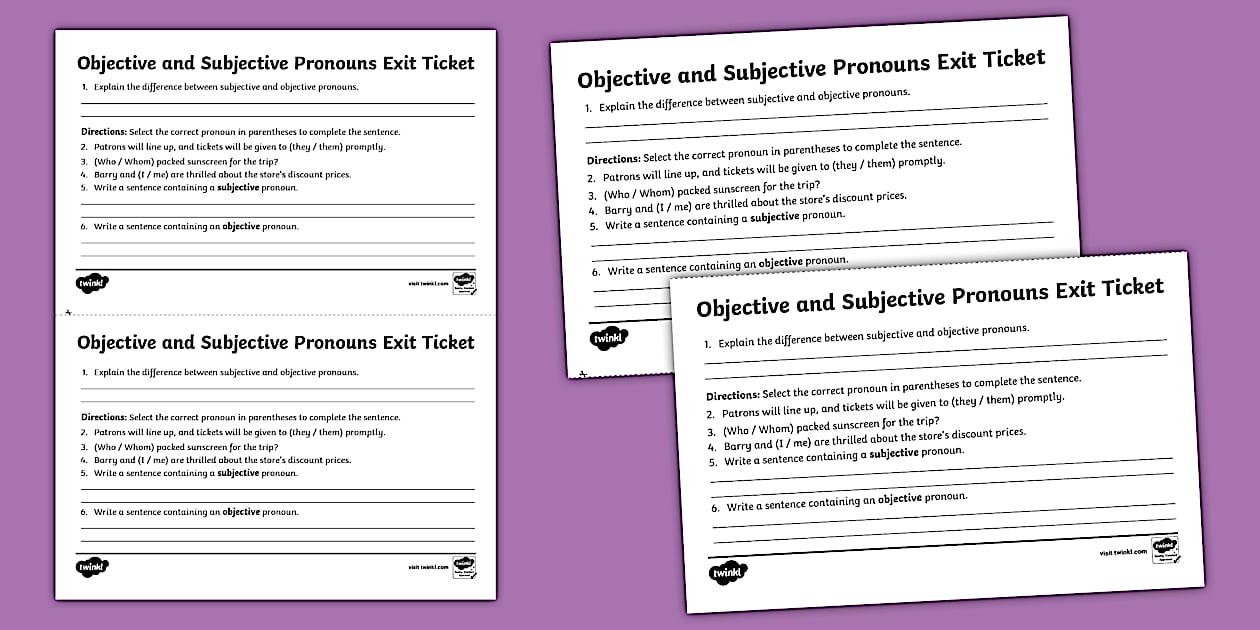 Sixth Grade Objective and Subjective Pronouns Exit Ticket