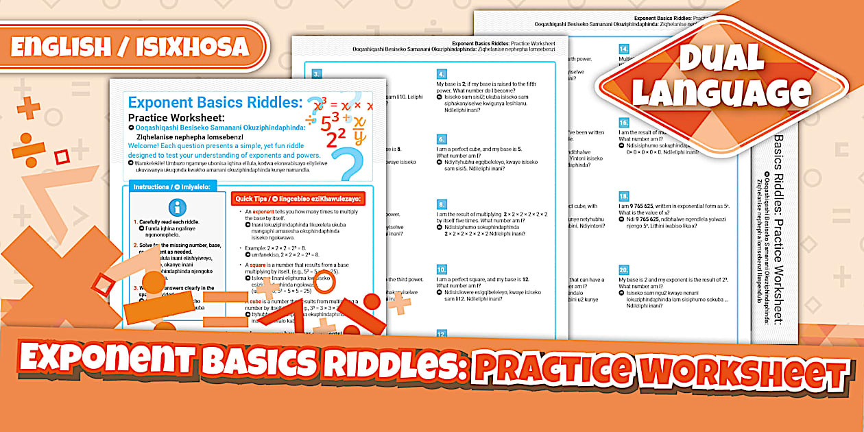 Exponent Basics Riddles: Practice Worksheet IsiXhosa