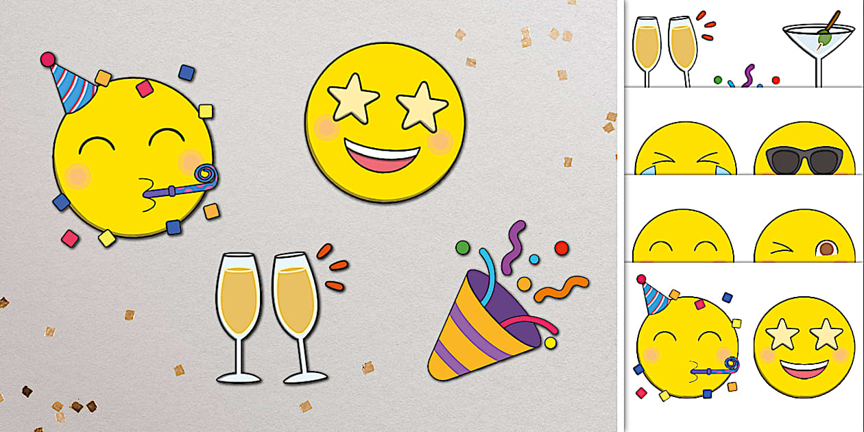 😊 New Year Emoji Photo Booth Props | Twinkl Party