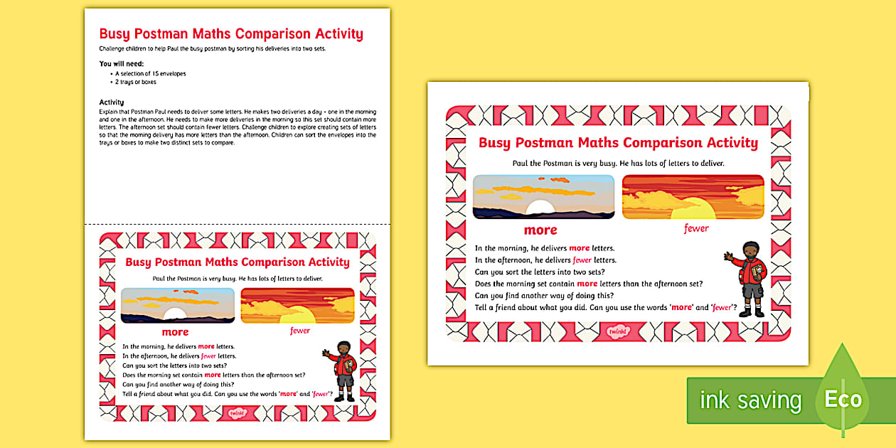 Busy Postman Maths Comparison Activity Prompt Card - Twinkl