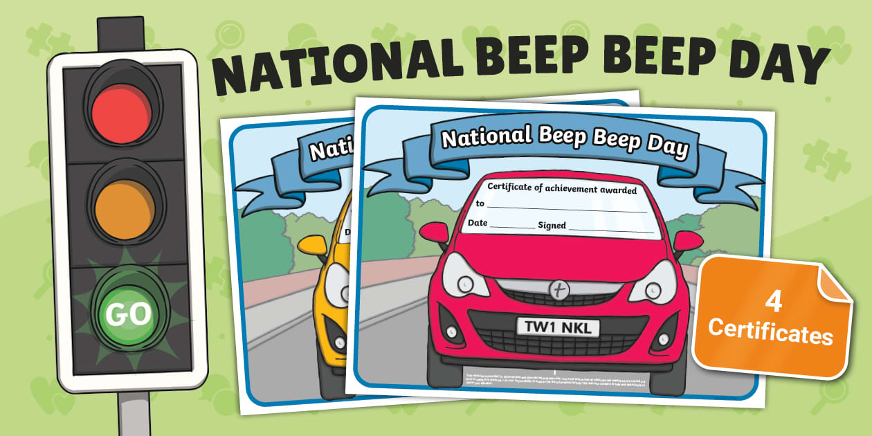 National Beep Beep Day Certificate of Achievement