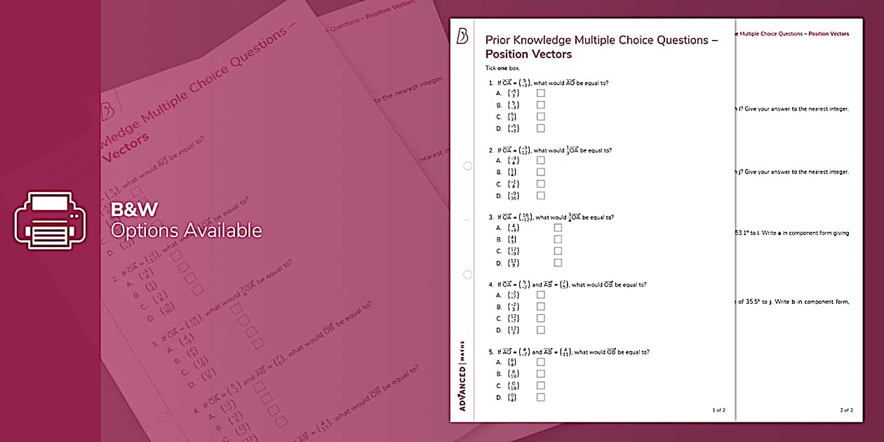 👉 Position Vectors - Prior Knowledge Multiple-Choice Questions