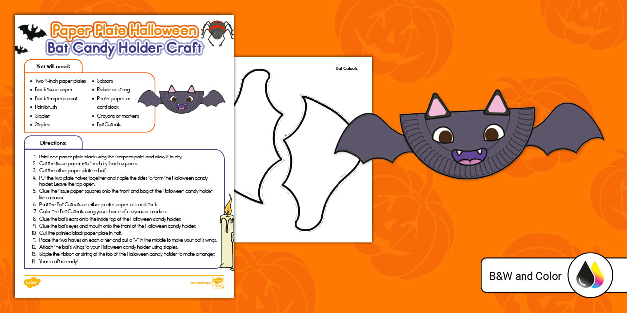 Paper Plate Halloween Bat Candy Holder Craft