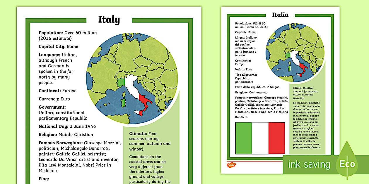Italy Fact File English/Italian (teacher made) - Twinkl