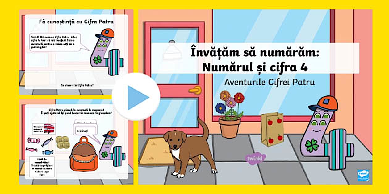 Învățăm să numărăm: Numărul și cifra 4 – PowerPoint