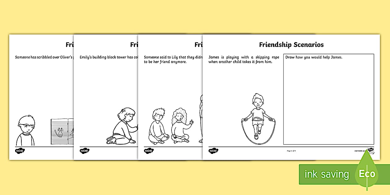 CfE Early Level Friendship Scenarios Worksheets - Twinkl