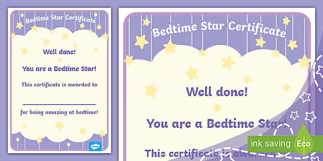 Bedtime Star Certificate (teacher made) - Twinkl