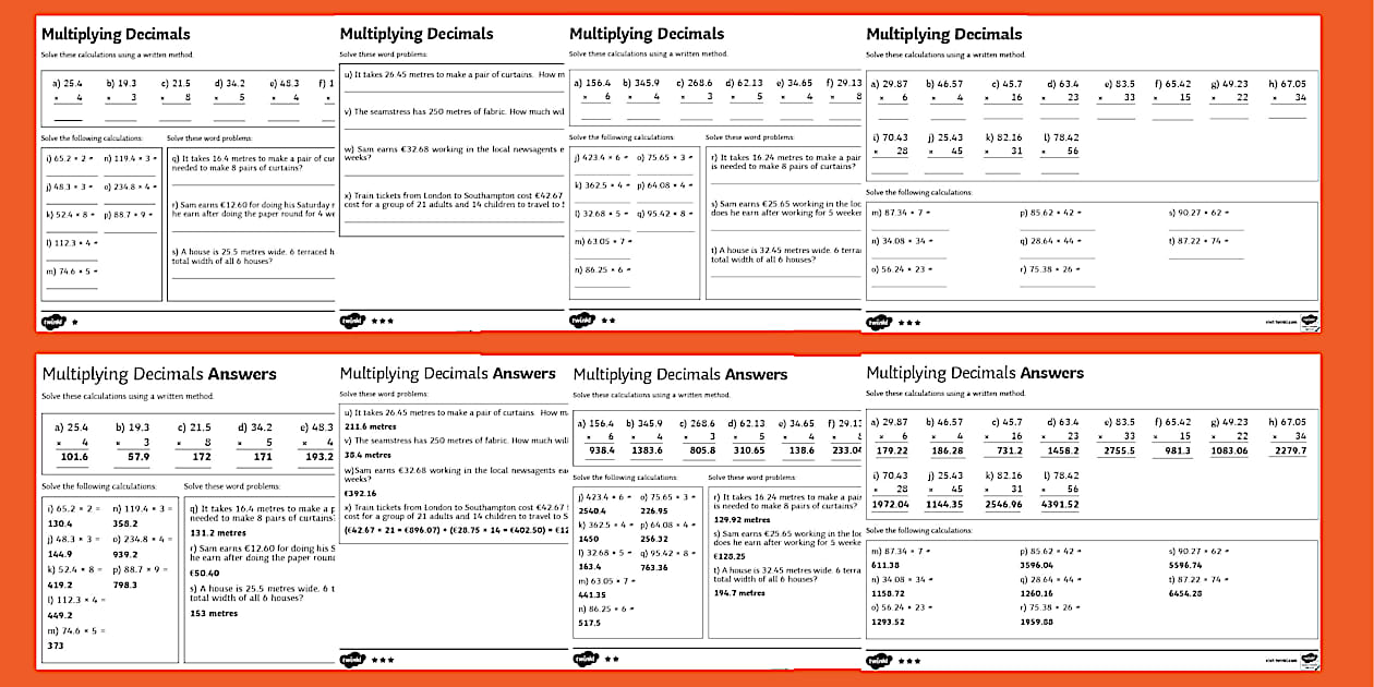 Problem Solving Involving Multiplication By Decimals Worksheets