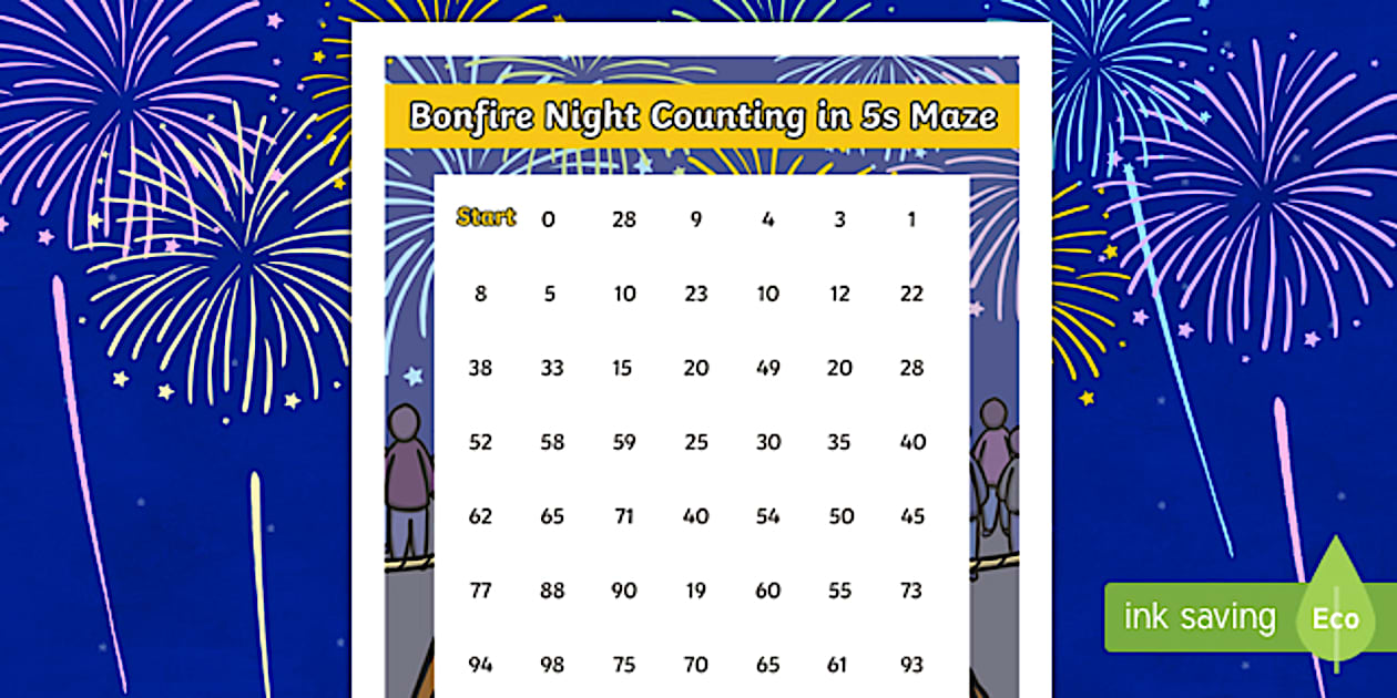 Bonfire Night Counting in 5s Maze Worksheet / Worksheet, worksheet