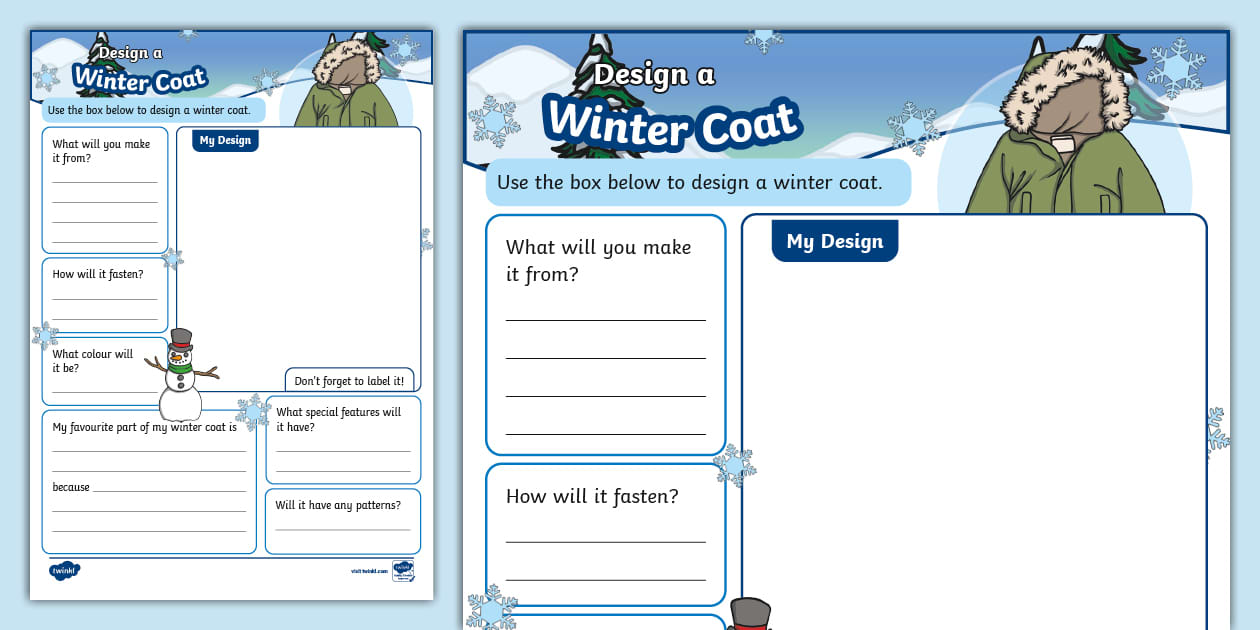 Design Your Own Winter Coat Template Activity - KS1 - Twinkl