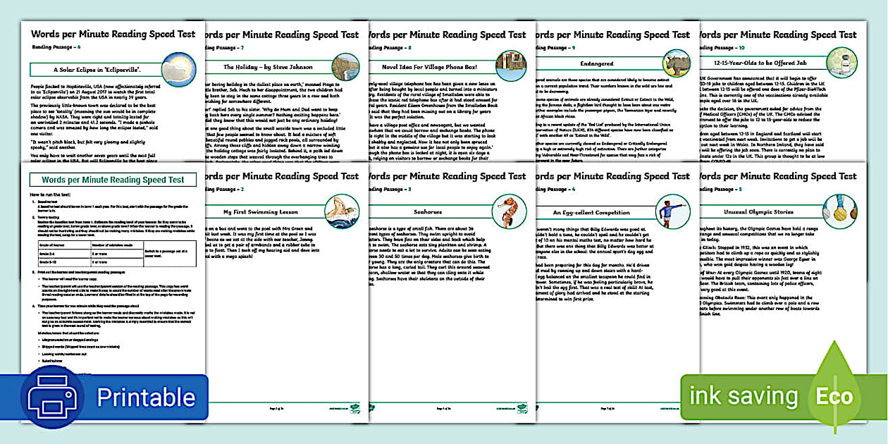 Reading Speed Test KS2 Resources for Students