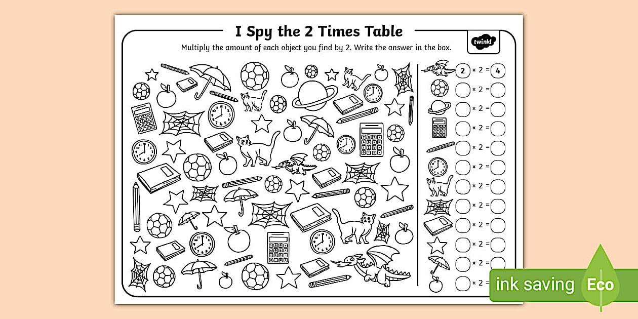 I Spy the 2 Times Table Activity Sheet (teacher made)