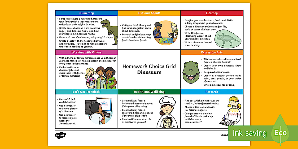 Editable Dinosaurs CfE Homework Grid (l'enseignant a fait)