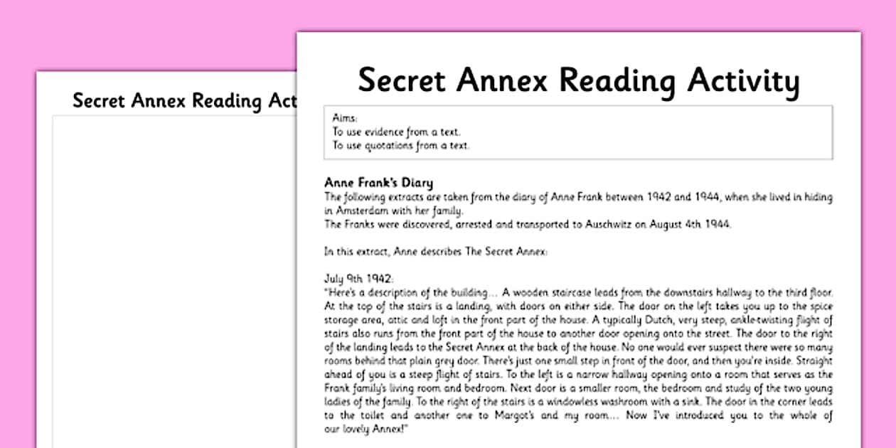 Anne Frank Secret Annex Reading Activity | Twinkl History