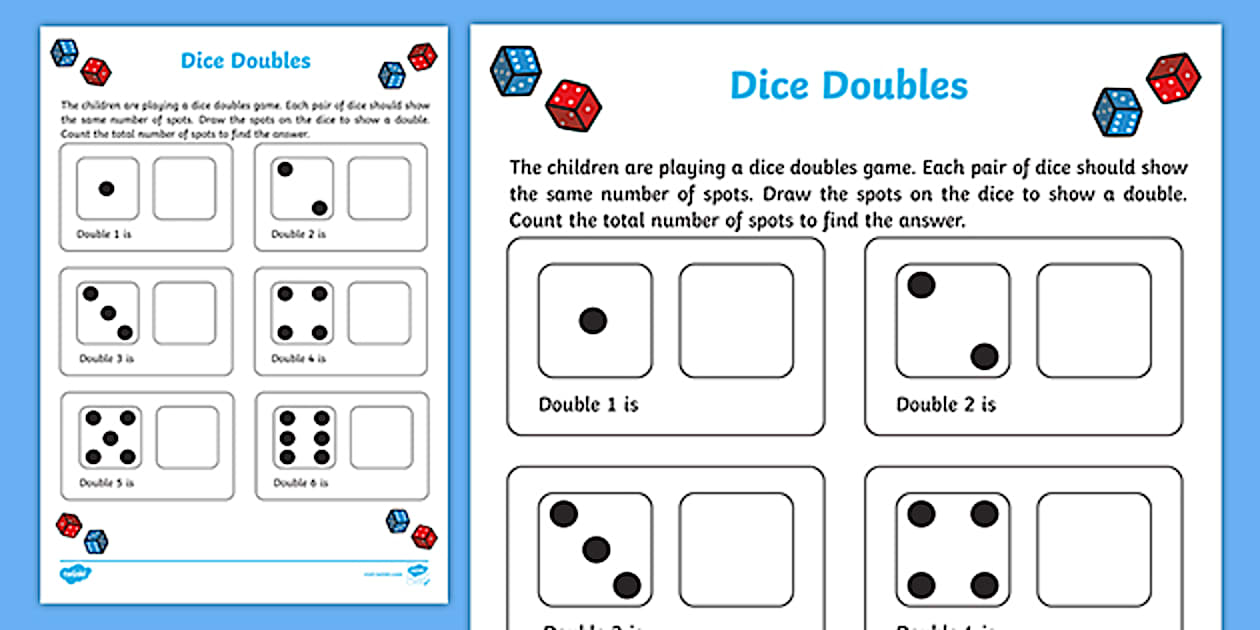 👉 Dice Doubles Worksheet - Twinkl