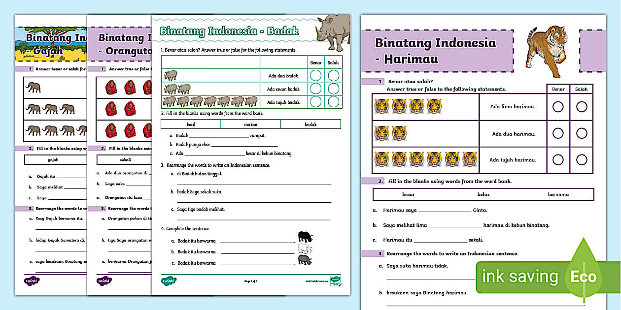 Indonesian Animals Activity Pack - Indonesian (Teacher-Made)