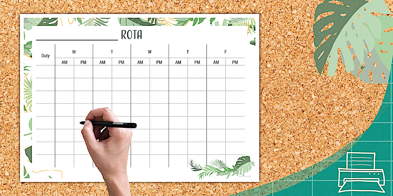 Blank Rota | Staffroom Noticeboard | Classroom Display | Tropical