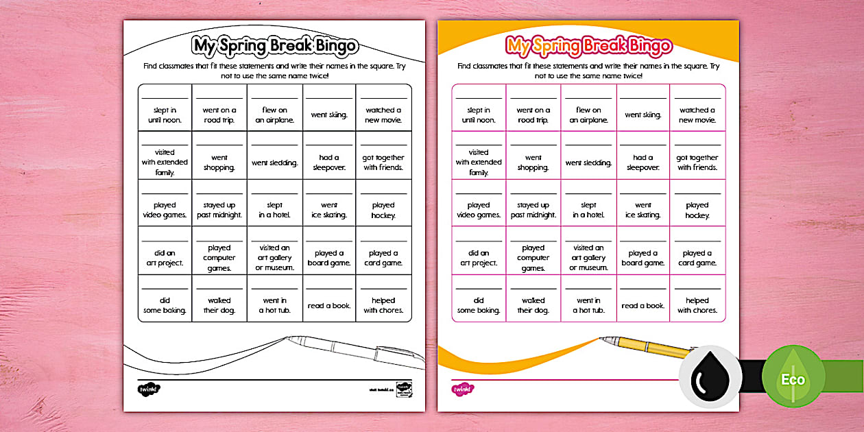 My Spring Break Class Bingo - Twinkl