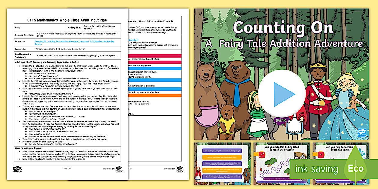 EYFS Maths: Counting On - A Fairy Tale Addition Adventure Whole Class Adult
