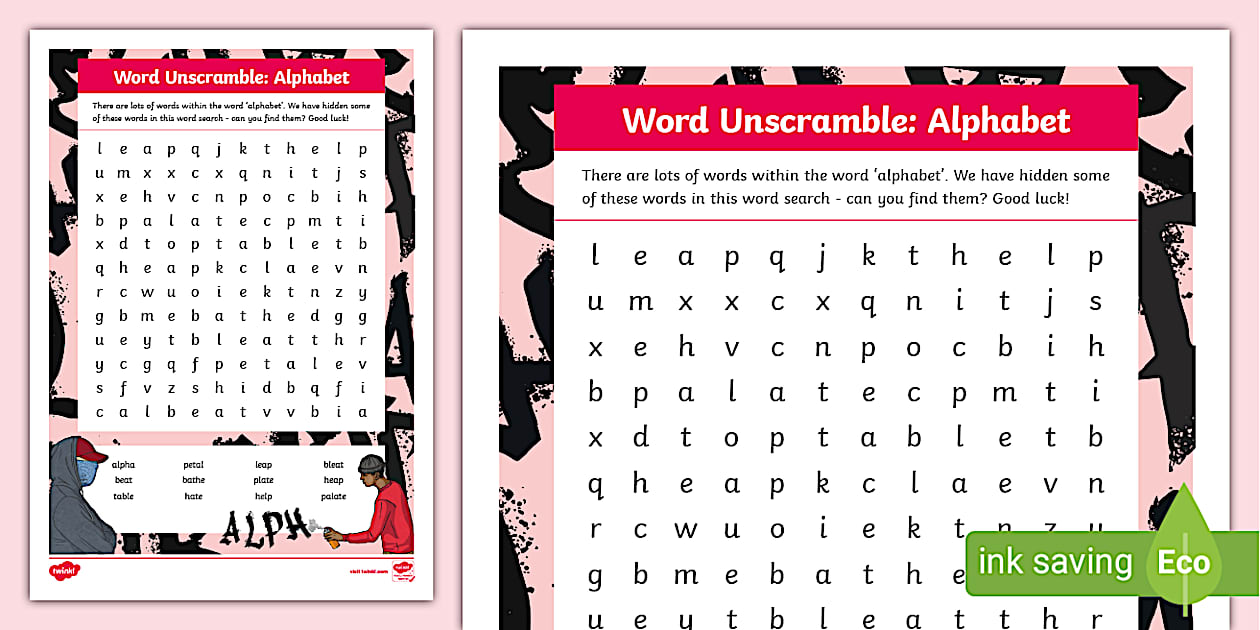 Alphabet Word Unscramble Word Search,anagrams (Teacher-Made)