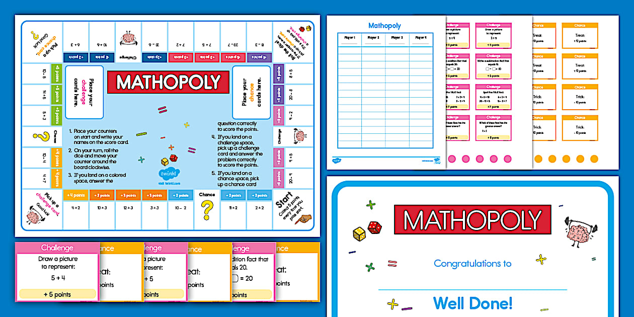 First Grade Addition and Subtraction Mathopoly Game - Twinkl