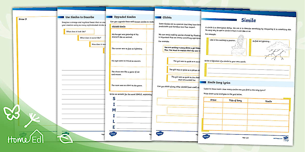 Secondary English Cheat Sheet: Similes (teacher made)