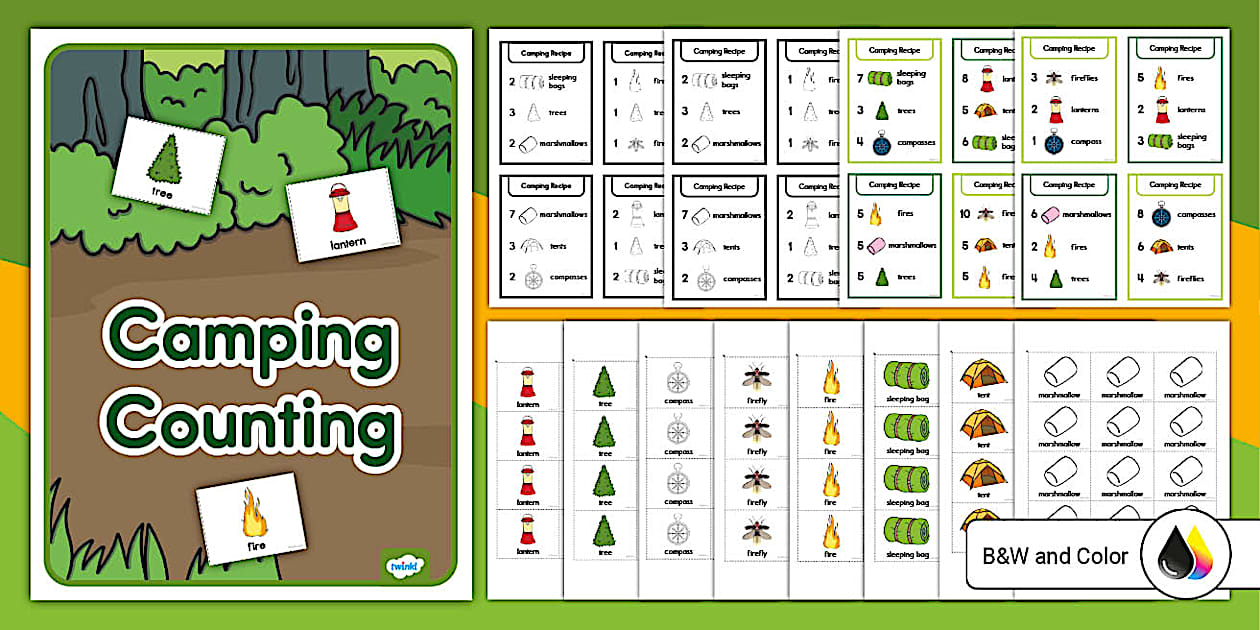 Camping Counting Recipe Worksheet Cards for PK-K - Twinkl