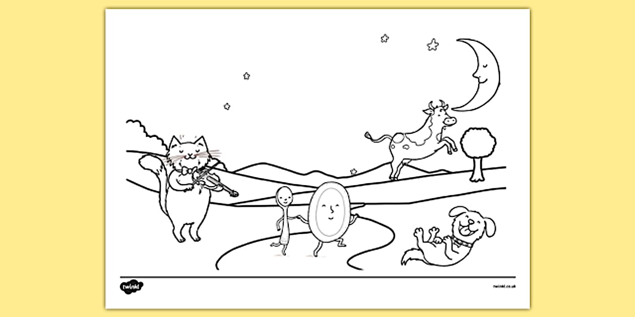 Hey Diddle Diddle Scene Colouring Sheet - Twinkl