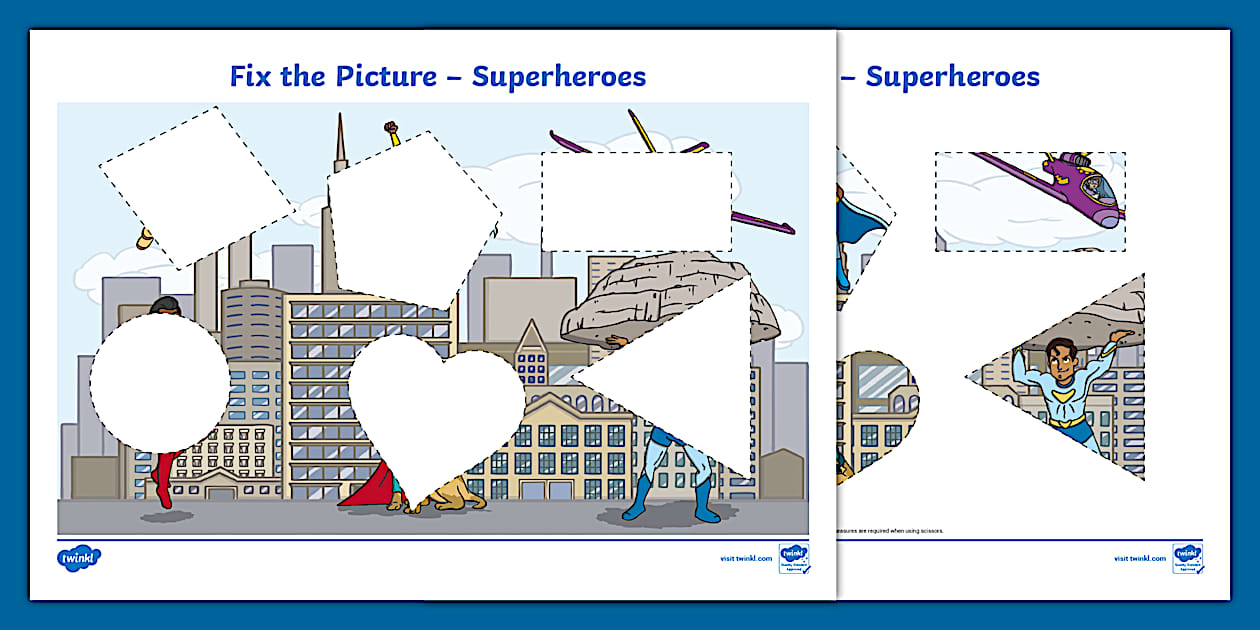 Fix the Picture Superheroes Cutting Skills Activity - Twinkl