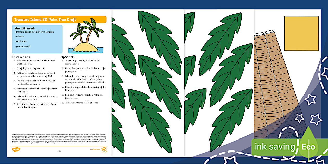 Treasure Island 3D Palm Tree Craft (Ages 5 - 7) - Twinkl