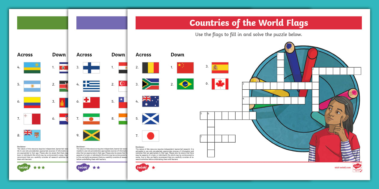 Countries of the World Flags Crossword