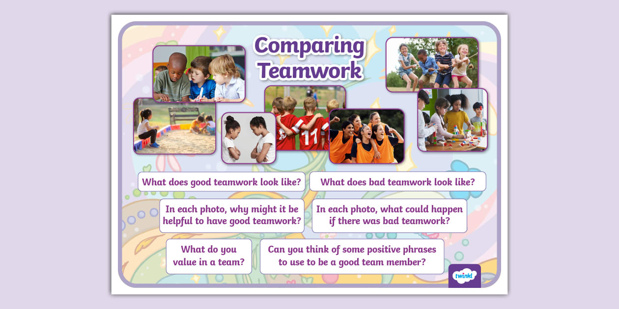 Comparing Teamwork Discussion Prompt Display Poster - Twinkl