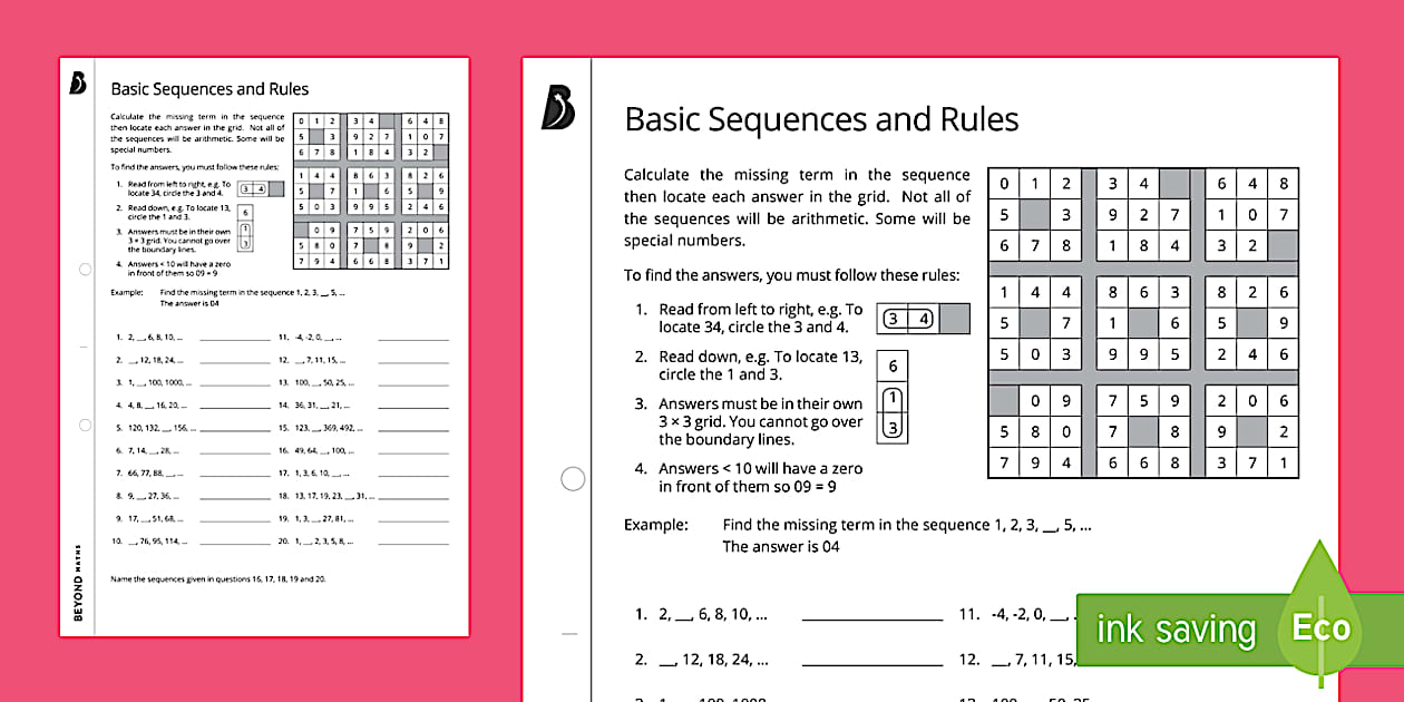 Number Grid: Basic Sequences and Rules Worksheet - Twinkl