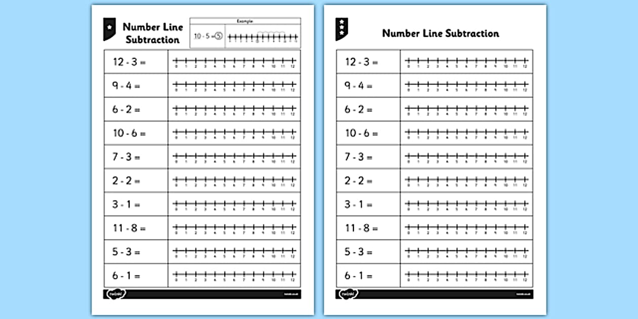 Subtraction from 12 Number Line Worksheets (teacher made)