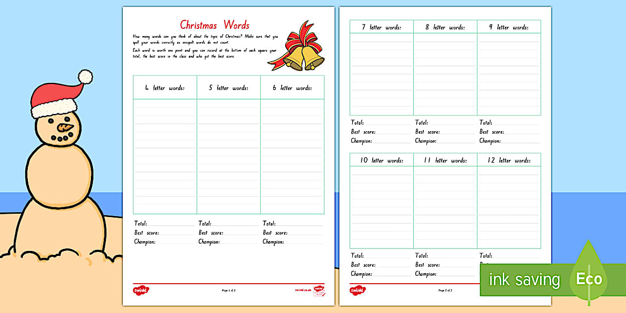 Writing Christmas Words Worksheet / Worksheet