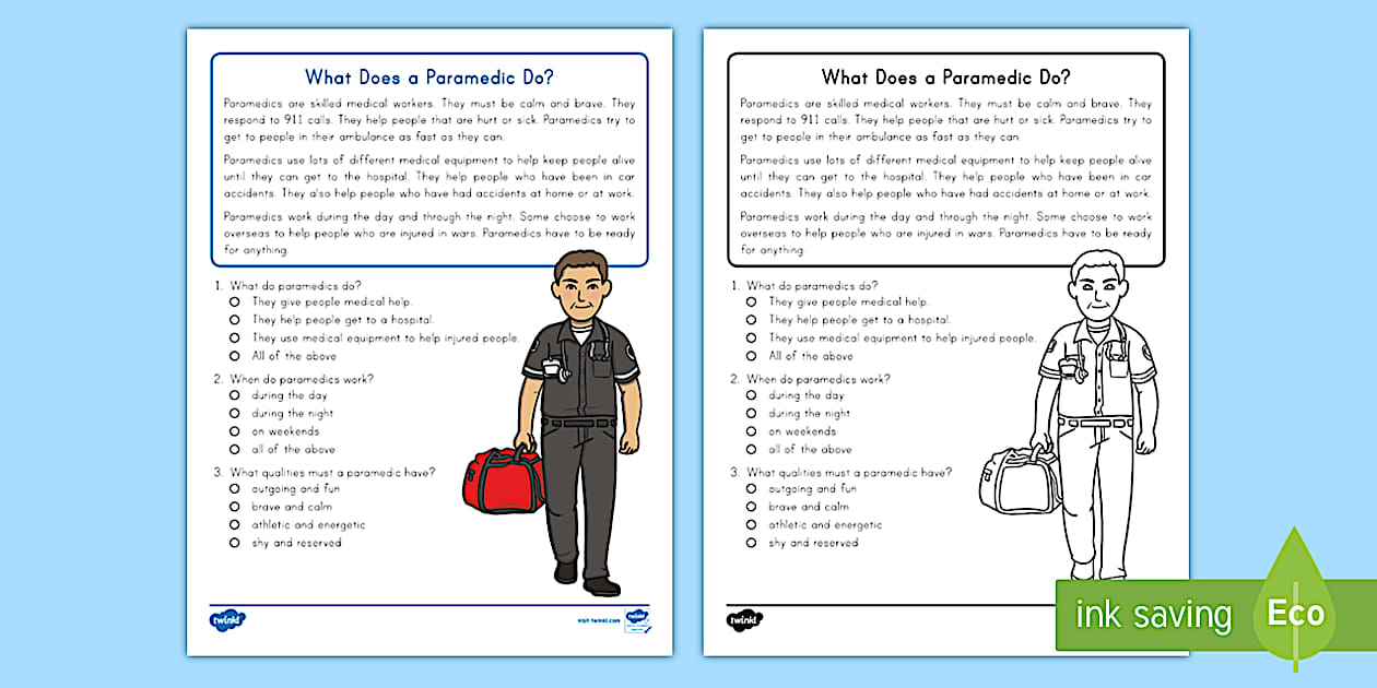 Second Grade What Does A Paramedic Do? Reading Passage Comprehension ...
