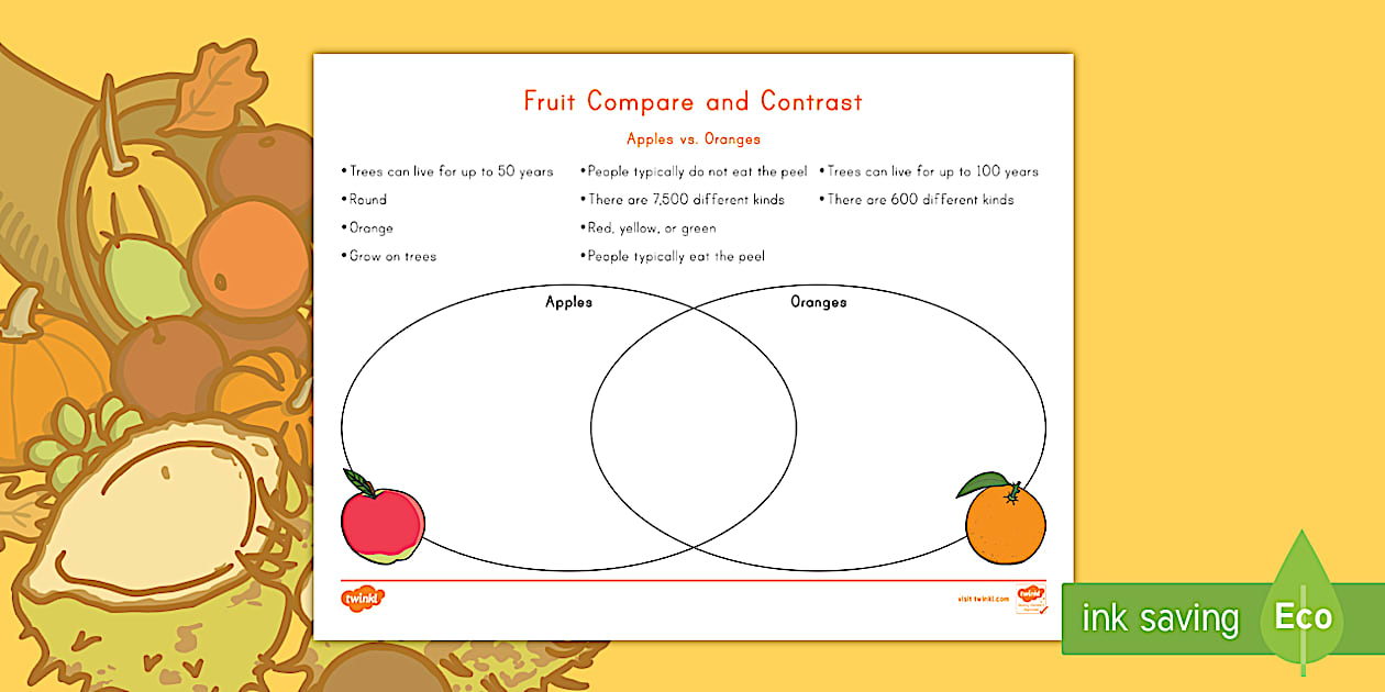 Fruit Compare and Contrast: Apples vs. Oranges Worksheet / Worksheet