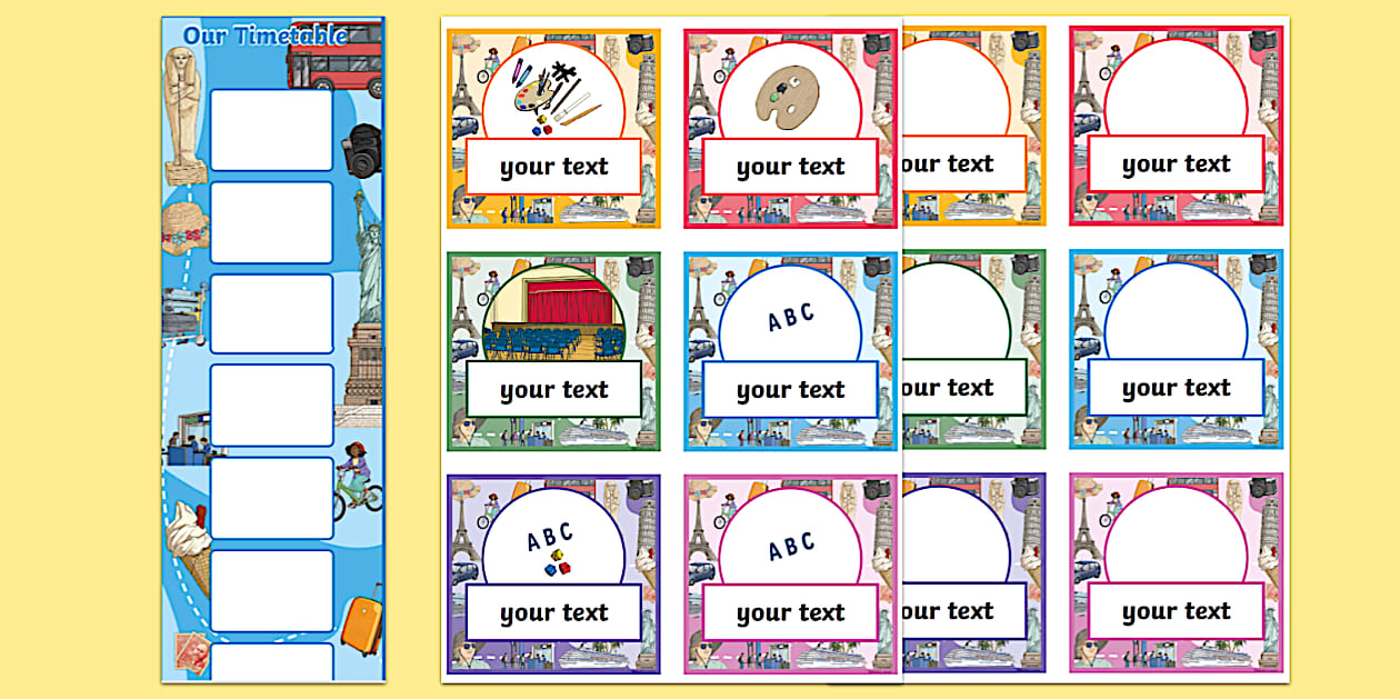Travel-Themed Timetable with Cards (teacher made) - Twinkl