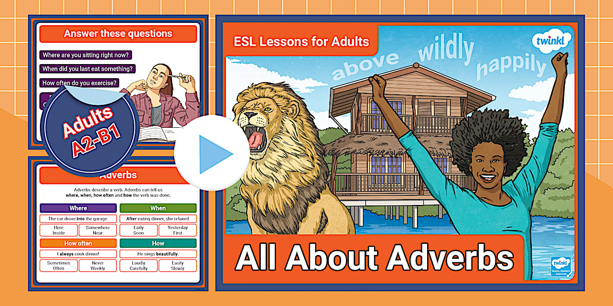 ESL Adverbs PPT [Adults, A2-B1] (teacher made) - Twinkl